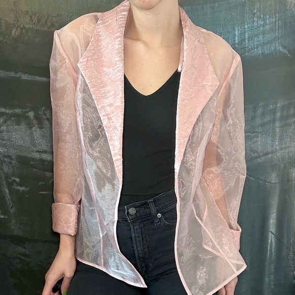 Alex Evenings | Jackets & Coats | Vintage Sheer Pink Blazer Jacket ...
